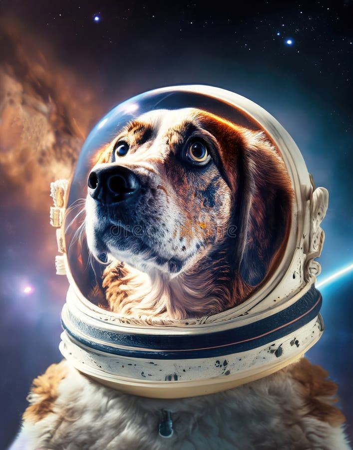 Generative AI Image of Space Dog in Outer Space Stock Illustration ...