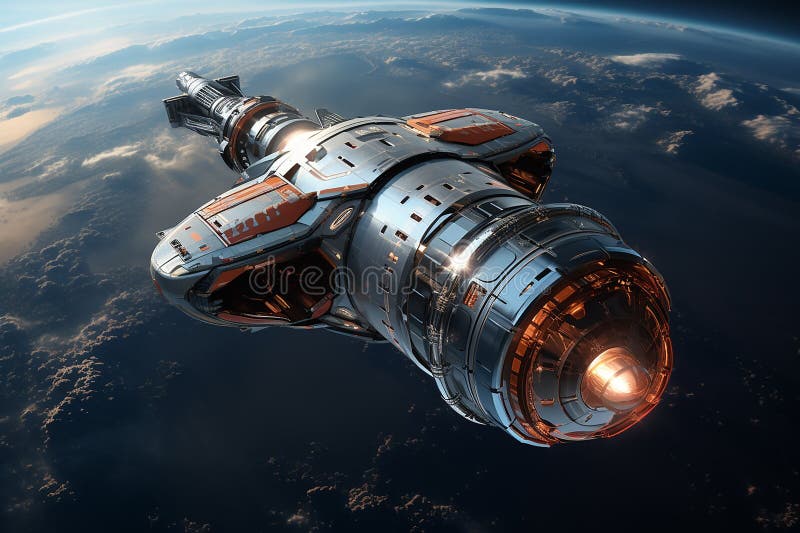 Generative AI Image of Space Vehicle Orbiting Planet with Advanced ...