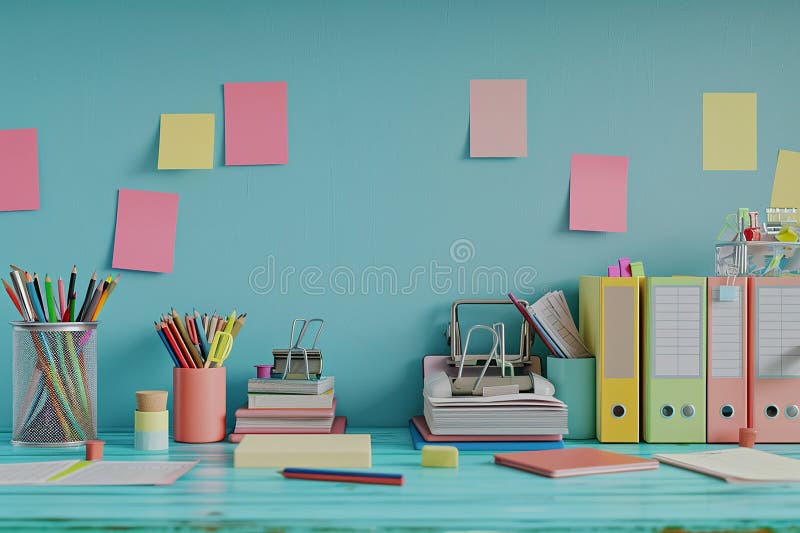 Generative AI Image of Stationery Sticky Notes Pencils Books on Study ...