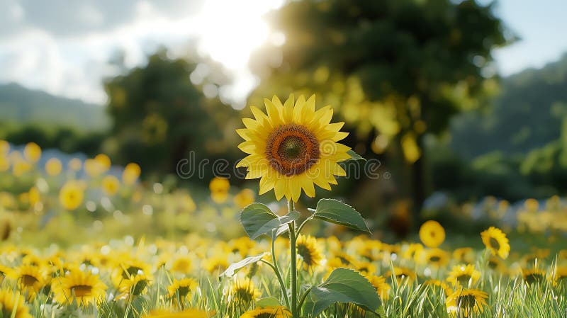 Generative AI Image of Sunflower in Flower Field on Sunny Day Stock ...