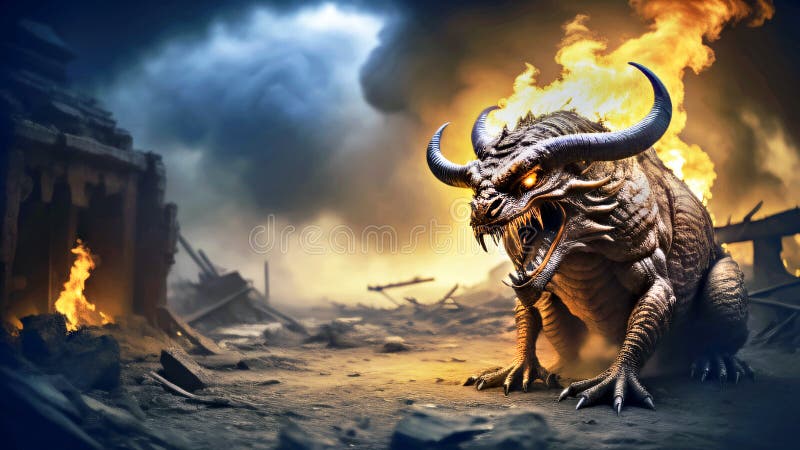 Generative AI Image of Three Horned Beast Stock Illustration ...