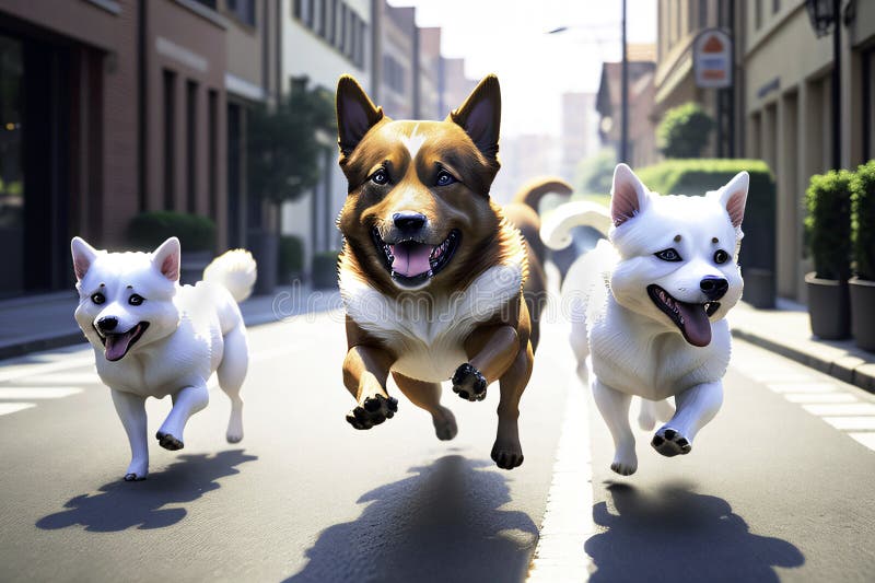 Generative AI Image of Three Running Dogs Stock Illustration ...