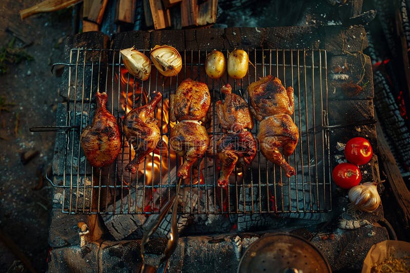 Generative AI Image of Top View of Grilled Chicken Food on a Grill for ...