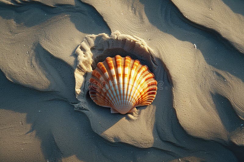 Generative AI Image of Top View of Sea Shell with Wavy Sand on Beach ...