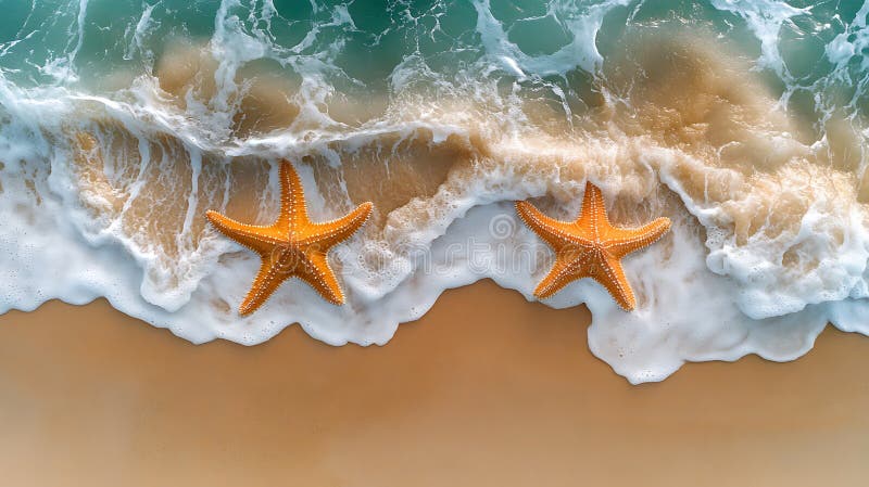 Generative AI Image of Top View of Starfish with Waves on the Beach ...