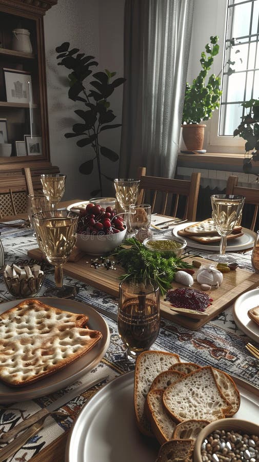 Generative AI Image of a Traditional Passover Seder Table Setup. Stock ...