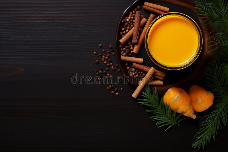 Generative AI Image of Traditional Turmeric Drink in Glass with Blank ...