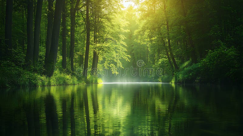 Generative AI Image of Tranquil Calm River in Green Tropical Forest ...