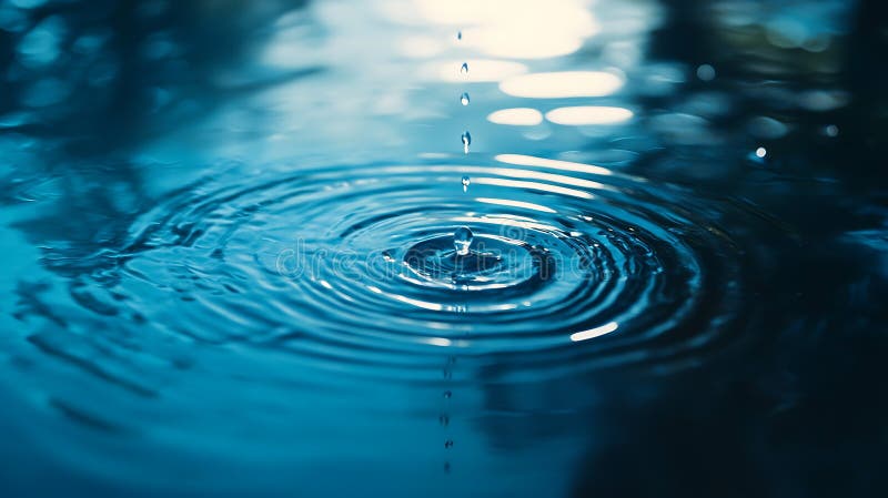 Generative AI Image of Tranquil Calm Water Drop Fall Ripple Nature with ...