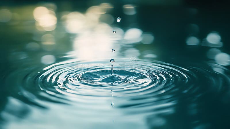 Generative AI Image of Tranquil Calm Water Drop Fall Ripple Nature with ...
