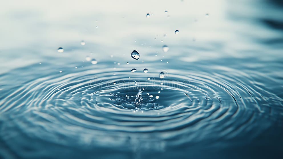 Generative AI Image of Tranquil Calm Water Drop Fall Ripple Nature with ...