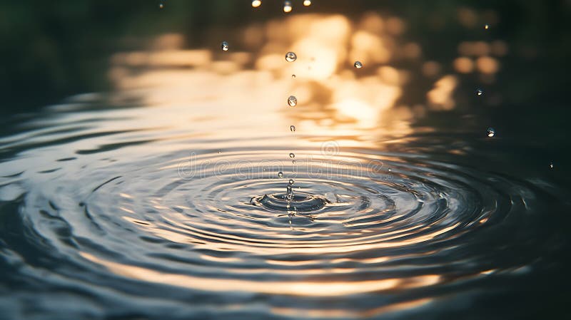 Generative AI Image of Tranquil Calm Water Drop Fall Ripple Nature with ...