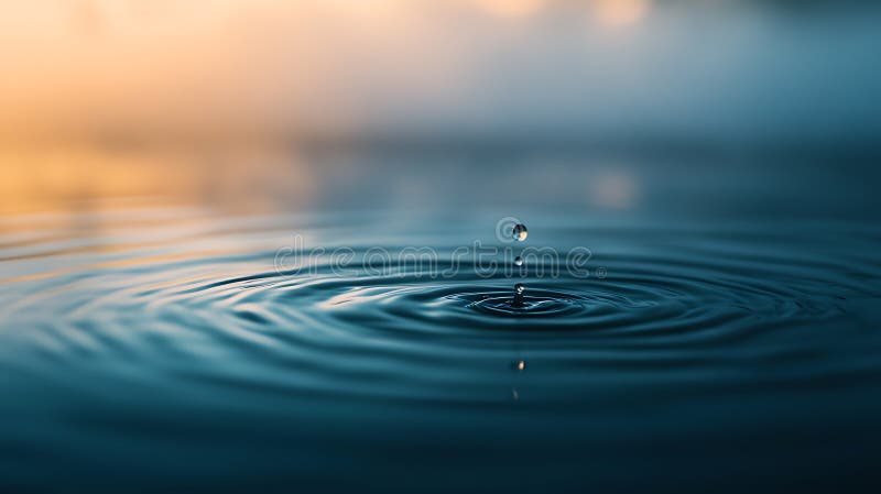 Generative AI Image of Tranquil Calm Water Drop Fall Ripple Nature with ...