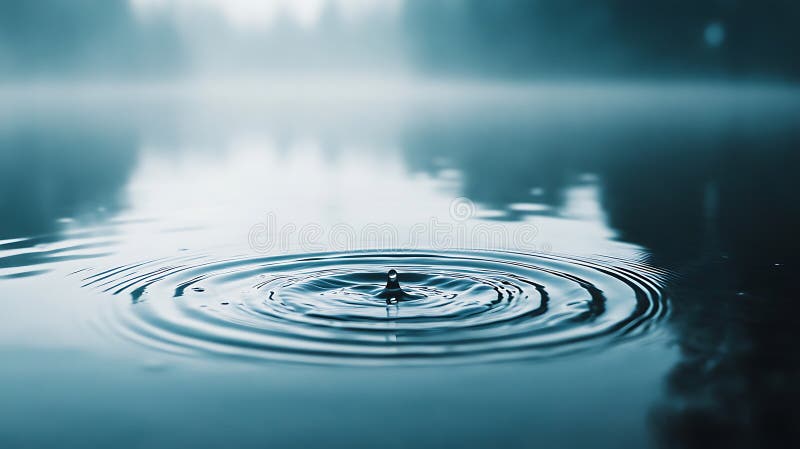 Generative AI Image of Tranquil Calm Water Drop Fall Ripple Nature with ...
