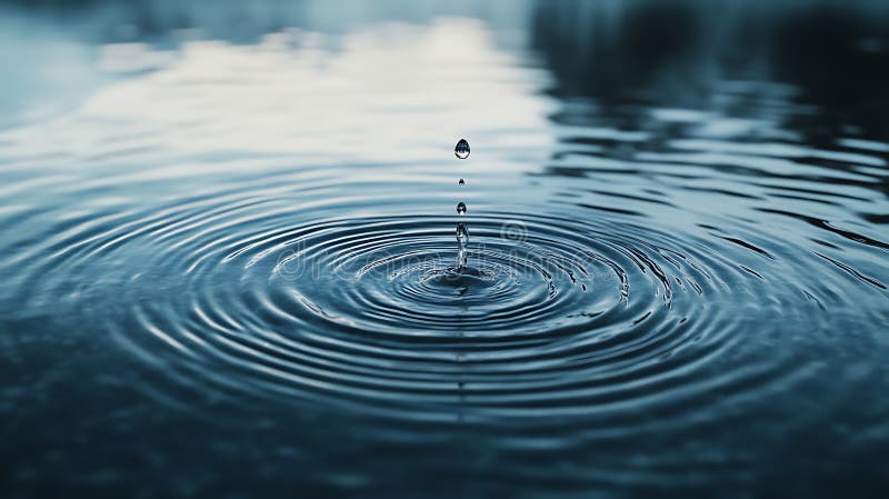 Generative AI Image of Tranquil Calm Water Drop Fall Ripple Nature with ...