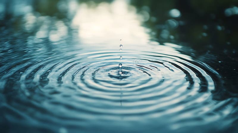 Generative AI Image of Tranquil Calm Water Drop Fall Ripple Nature with ...