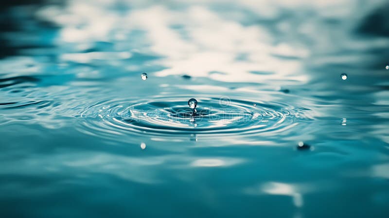 Generative AI Image of Tranquil Calm Water Drop Fall Ripple Nature with ...