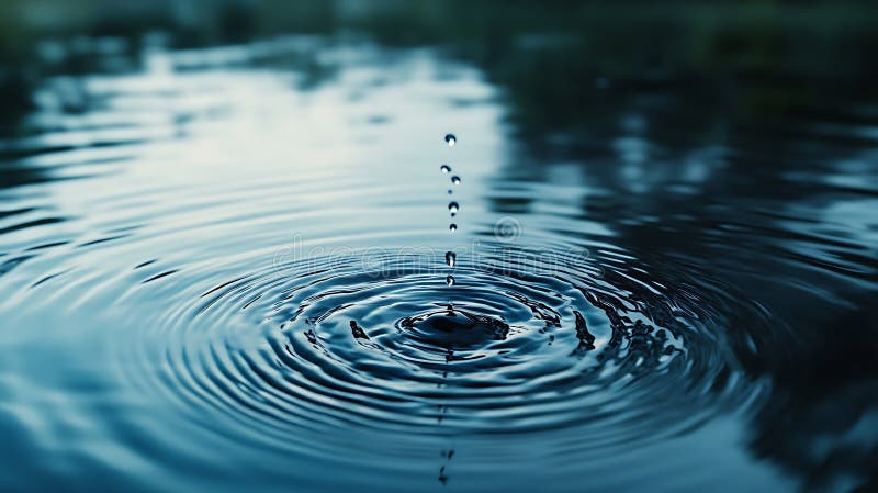 Generative AI Image of Tranquil Calm Water Drop Fall Ripple Nature with ...