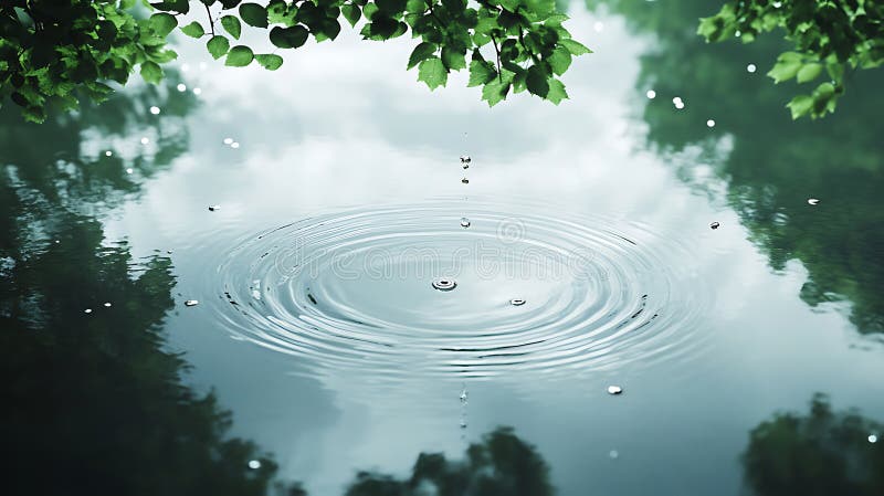 Generative AI Image of Tranquil Calm Water Drop Fall Ripple Nature with ...