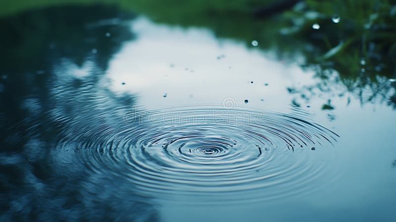 Generative AI Image of Tranquil Calm Water Drop Fall Ripple Nature with ...