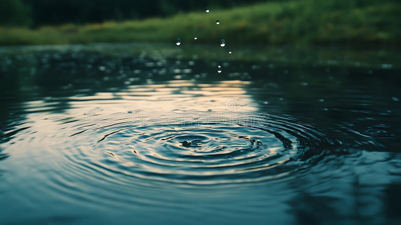 Generative AI Image of Tranquil Calm Water Drop Fall Ripple Nature with ...