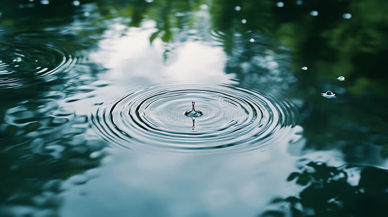 Generative AI Image of Tranquil Calm Water Drop Fall Ripple Nature with ...