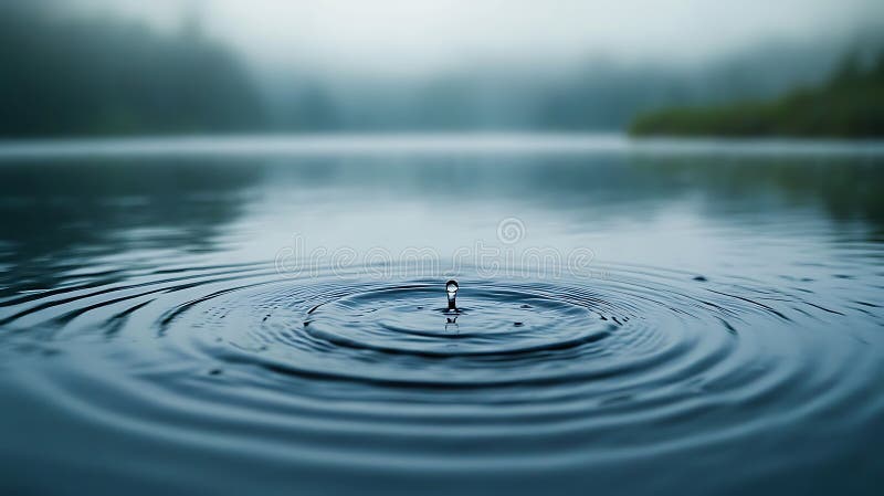 Generative AI Image of Tranquil Calm Water Drop Fall Ripple Nature with ...