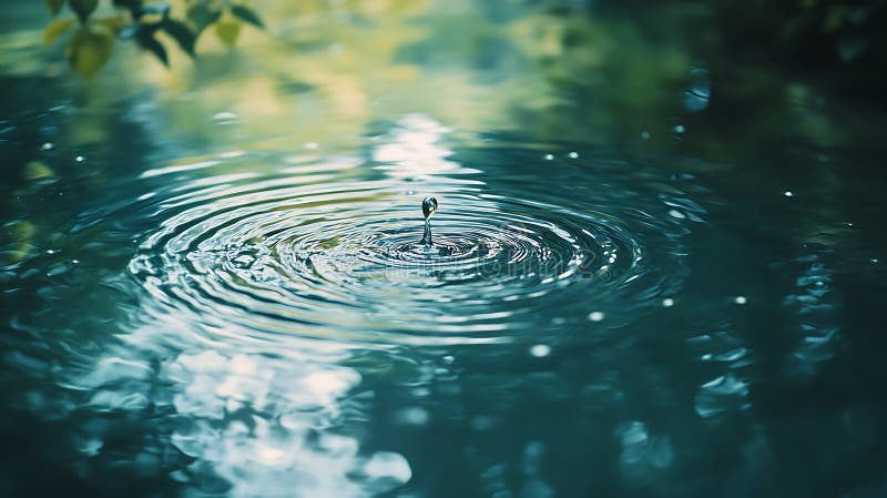 Generative AI Image of Tranquil Calm Water Drop Fall Ripple Nature with ...