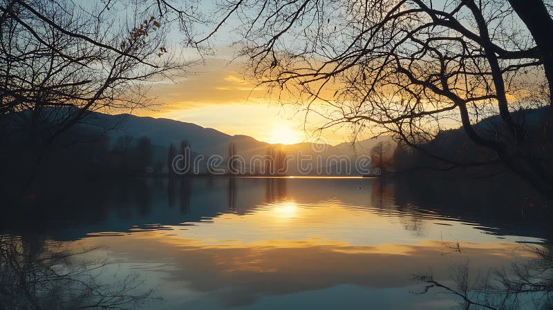 Generative AI Image of Tranquil Empty Lake River with Mountain Hill ...