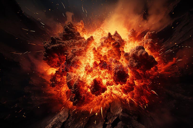 Generative AI Image of Volcanic Explosion with Burning Fire Flame Stock ...