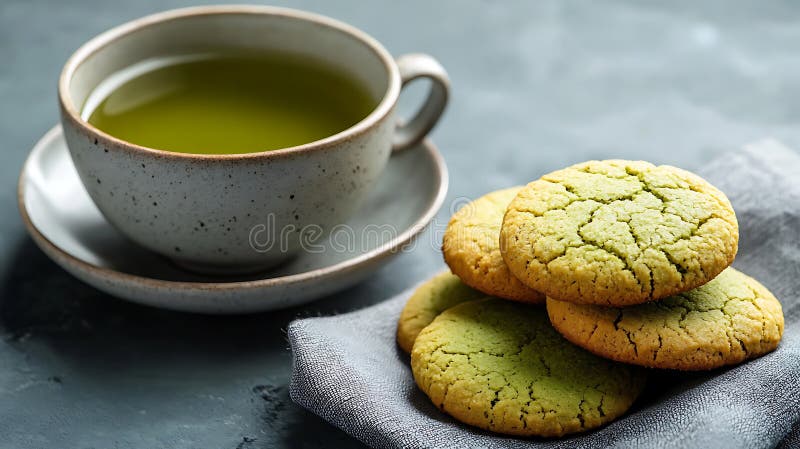 Generative AI Image of Warm Green Tea Matcha Drink with Soft Cookies ...