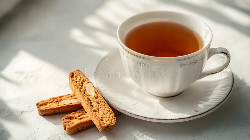 Generative AI Image of Warm Rooibos Tea with Almond Biscotti at Teatime ...