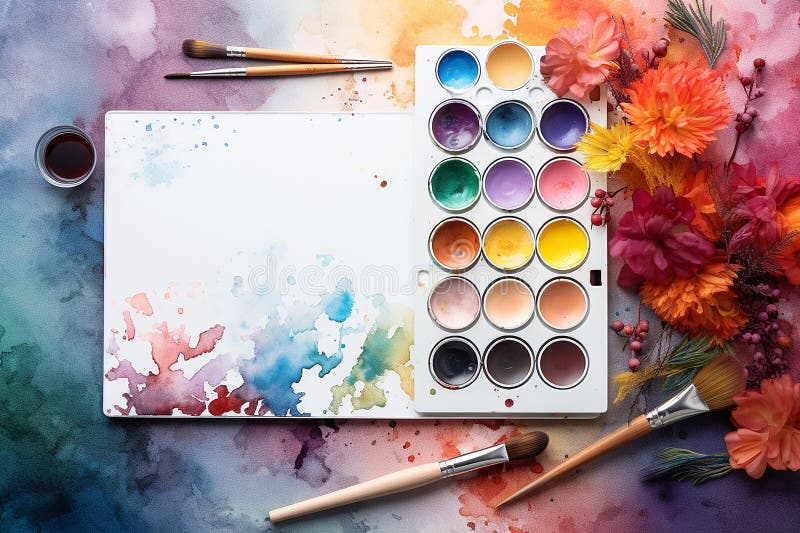 Generative AI Image of White Canvas with Paintbrush and Color Palette ...