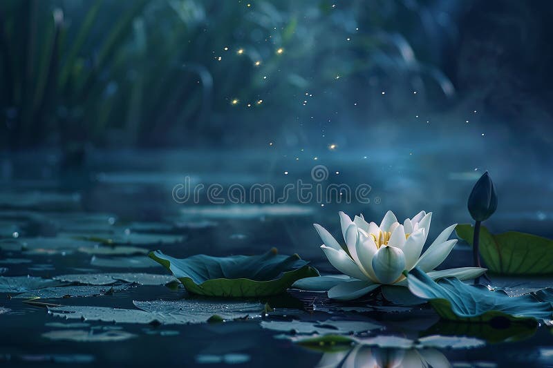 Generative AI Image of White Lotus Flower Floating on Water with ...