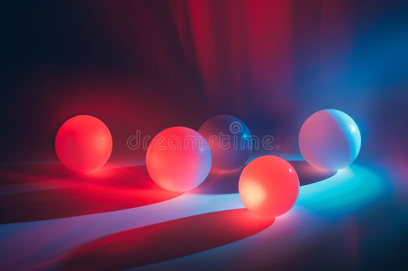 Generative AI Image of White Round Lamps with Red Blue Light and Shadow ...