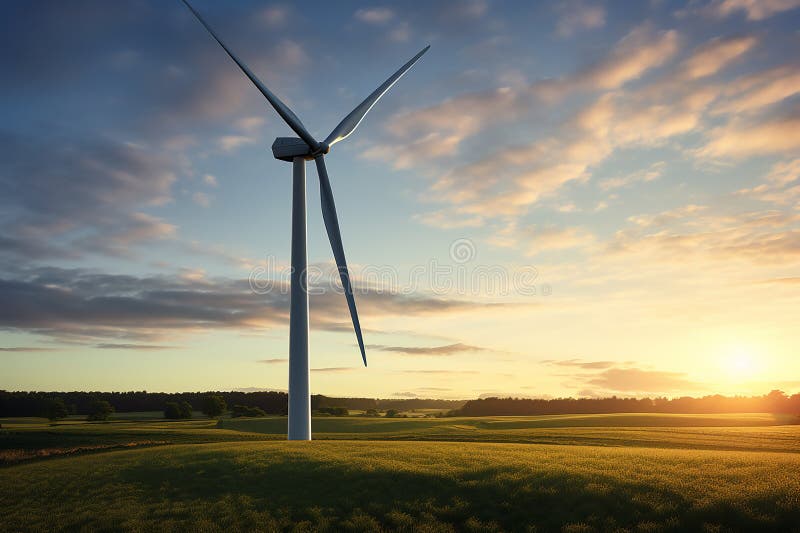 Generative AI Image of White Windmill Wind Turbine in a Green Meadow at ...