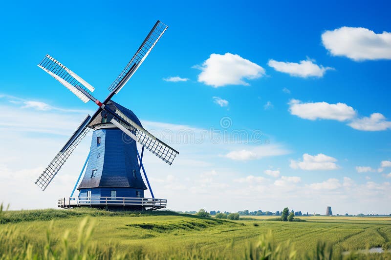 Generative AI Image of Windmill on the Dutch Tower Building in Green ...