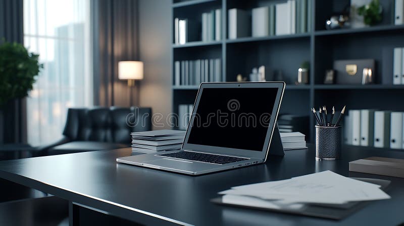 Generative AI Image of Workspace with Opened Laptop and Tasks Document ...