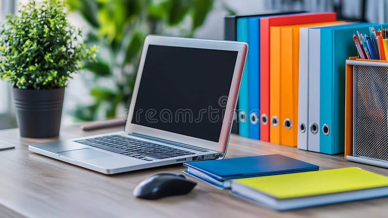 Generative AI Image of Workspace with Opened Laptop and Tasks Document ...