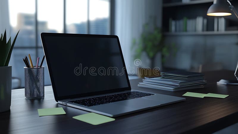 Generative AI Image of Workspace with Opened Laptop and Tasks Document ...