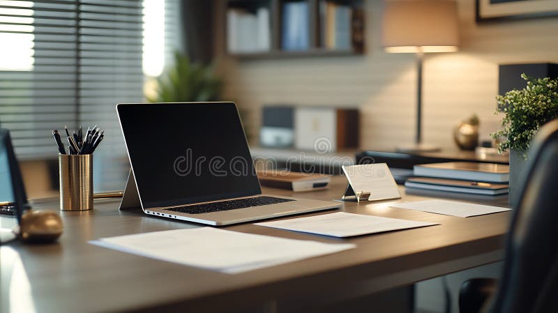 Generative AI Image of Workspace with Opened Laptop and Tasks Document ...