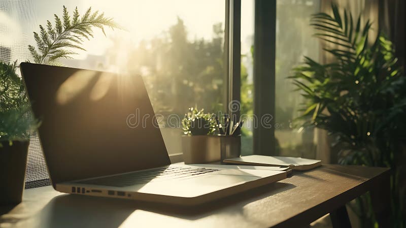 Generative AI Image of Workspace with Opened Laptop and Tasks Document ...