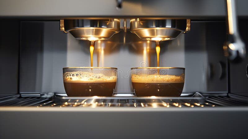 Generative AI Industrial Coffee Machine Making Two Cups of Espresso ...