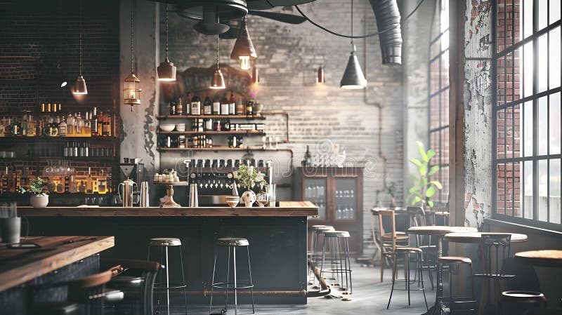 Generative AI Industrial Loft Bar Style Business Concept. Stock Photo ...