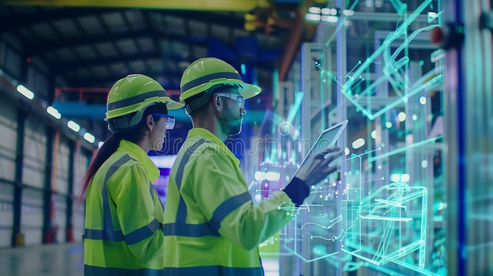 Generative AI Industry 40 Modern Factory Two Engineers in Empty ...