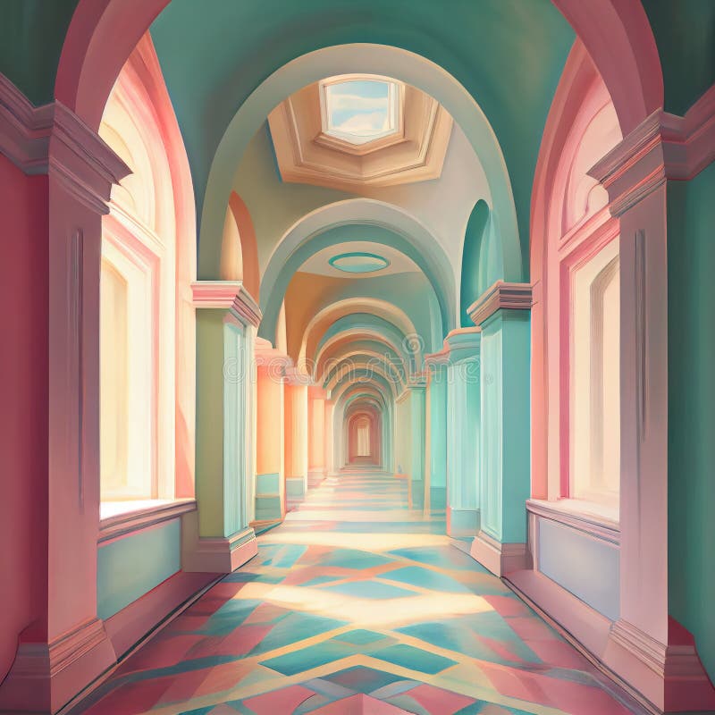 Infinity Corridor Pastel Colors Stock Illustration - Illustration of ...