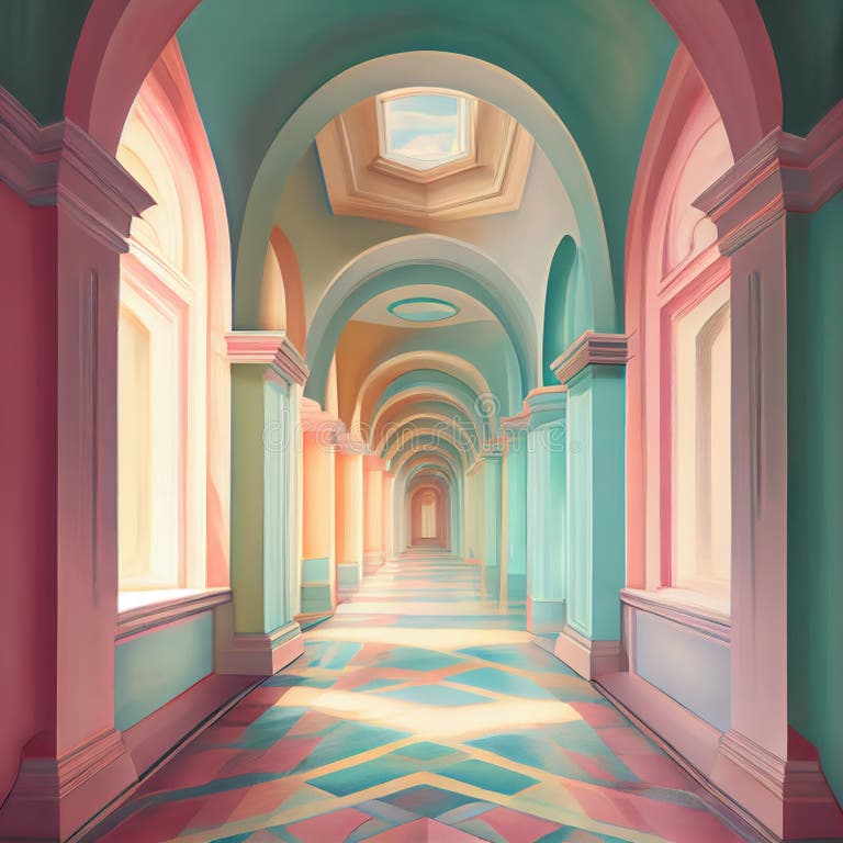 Infinity Corridor Pastel Colors Stock Illustration - Illustration of ...