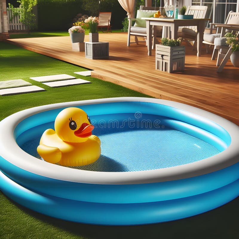 Generative AI, Inflatable Pool in a Backyard with Yellow Rubber Duck ...