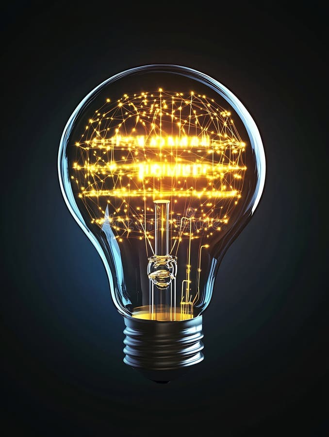 Generative AI Innovative Light Bulb with Bright Filament Displaying ...