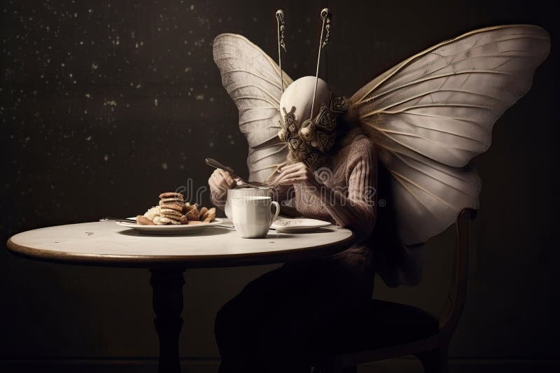 Generative AI Insect Moth Transformed into a Humanoid Figure, Sitting ...